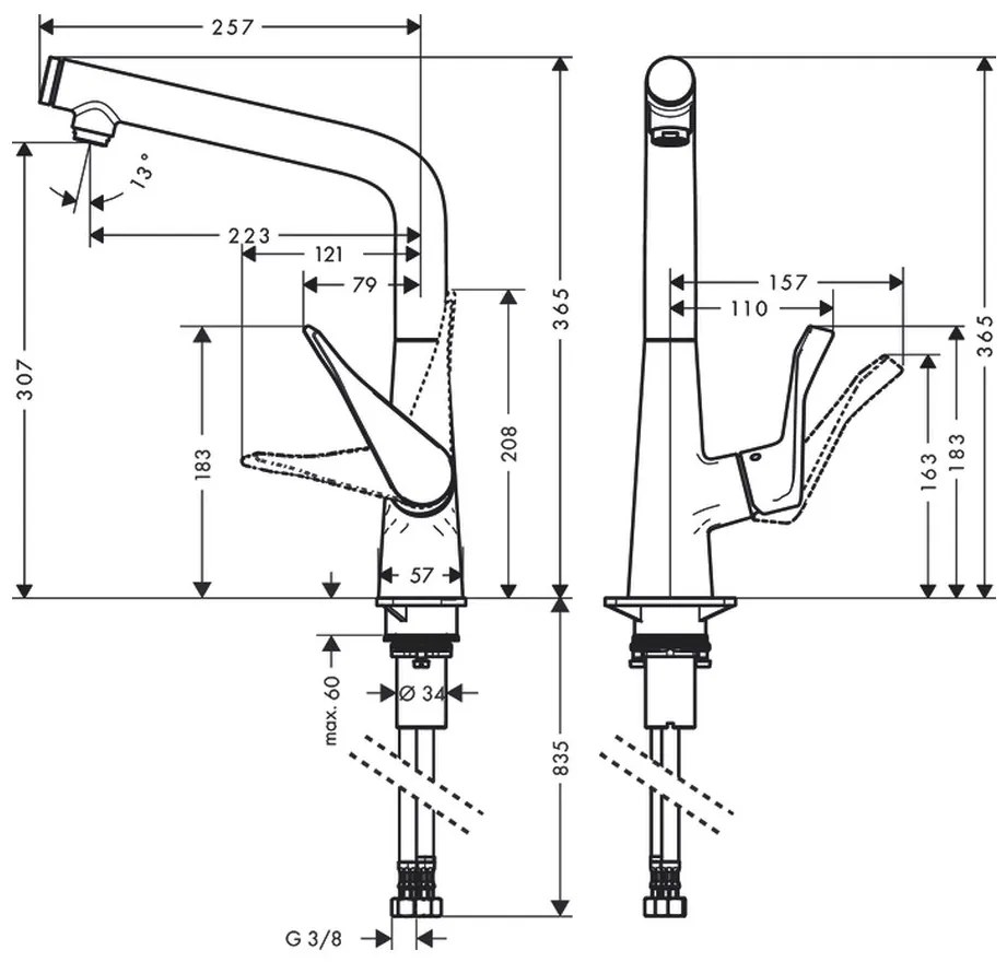 Hansgrohe Metris Select M71- Páková kuchyňská baterie 320, Eco, 1jet, chrom 14785000