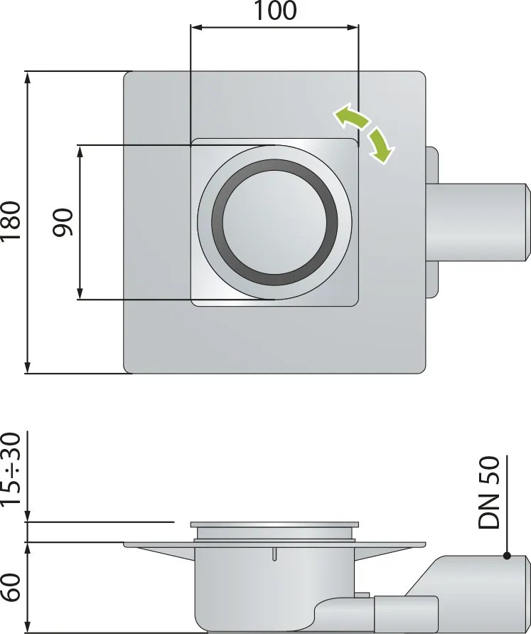 Omp Tea Tirana podlahová vpust boční 100 x 100 mm chrom 2665.295.8