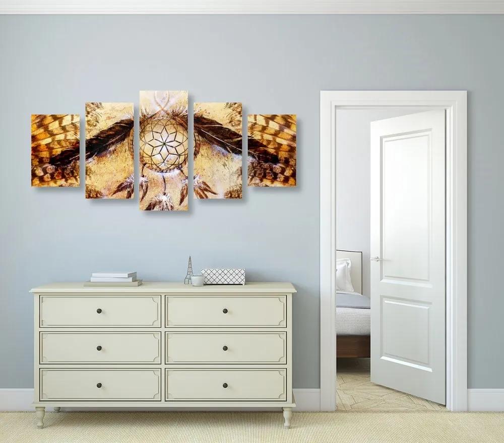 5-dílný obraz indiánský lapač snů - 100x50 cm
