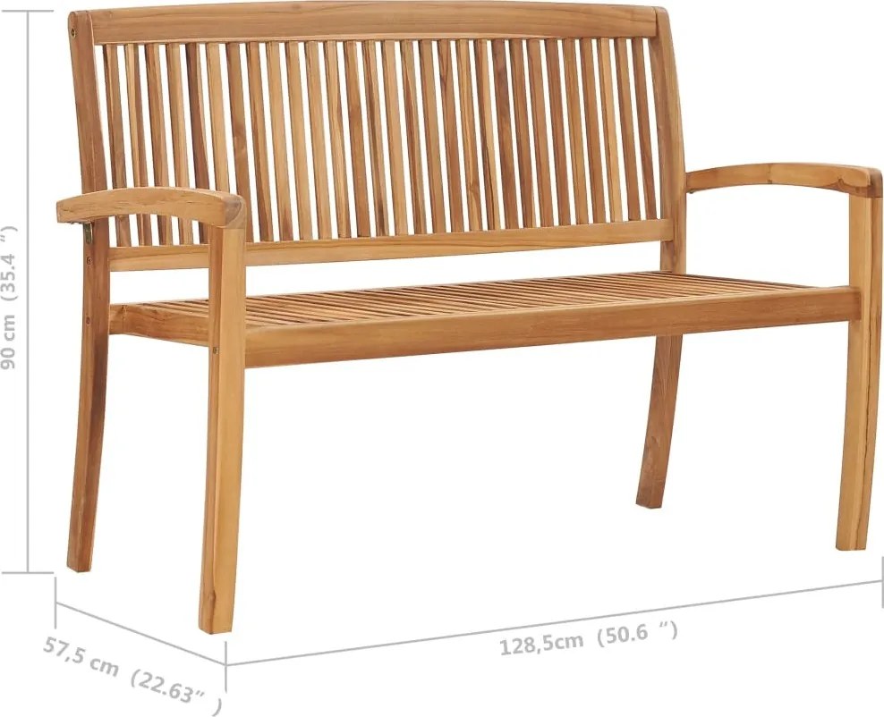 vidaXL Stohovatelná zahradní lavice s poduškou 128,5 cm masivní teak [3063279] Barva: Vzor šedá kostka