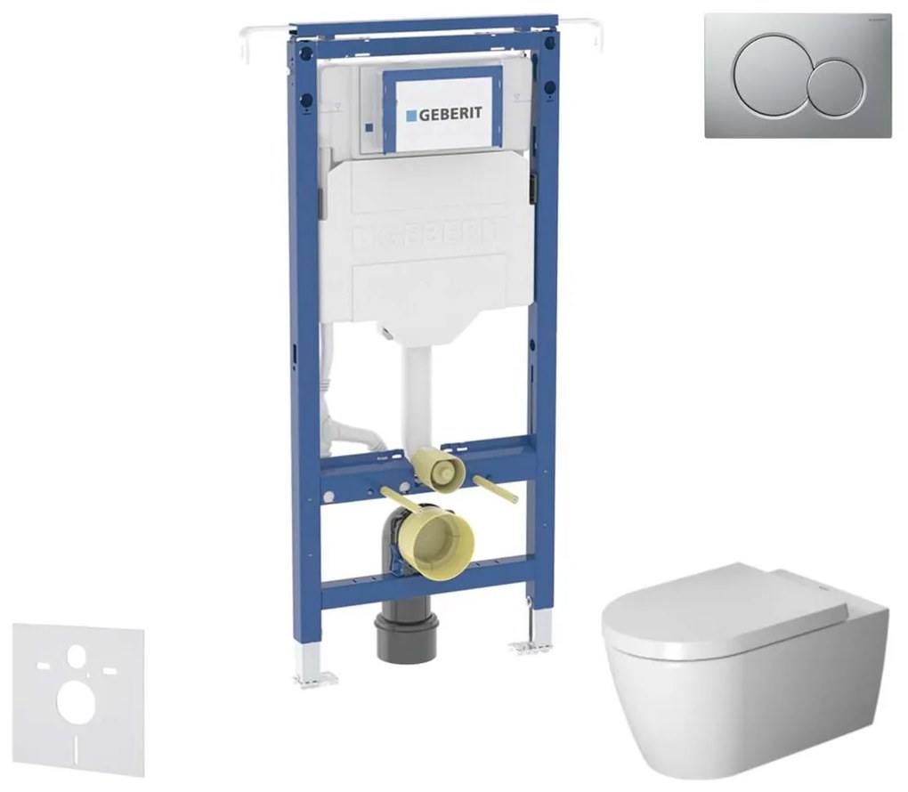 Geberit Duofix - Set předstěnové instalace, klozetu a sedátka Duravit ME by Starck, tlačítka Sigma01, Rimless, SoftClose, matný chrom SANI11CP2103