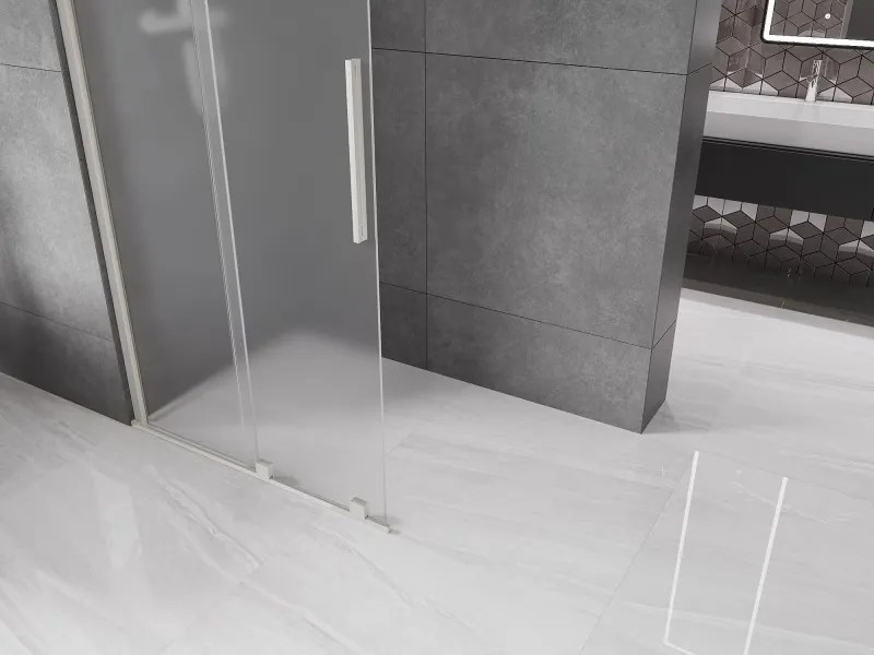 Mexen Velar, sprchová zástěna s posuvnými dveřmi Walk-in 85 x 200 cm, 8mm sklo námraza, broušená ocel, 871-085-000-33-97