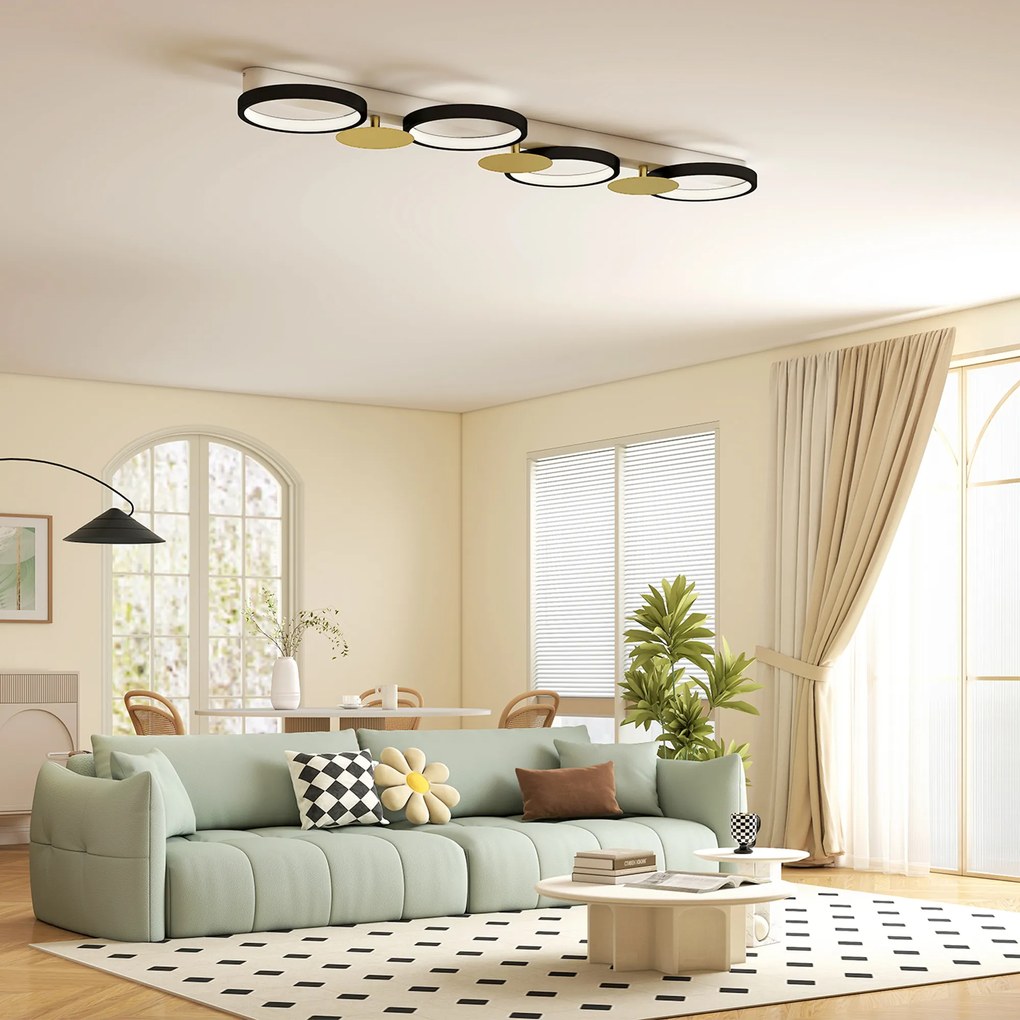 Stropní svítidlo LED 38W 1500LM 3000K-6500K Stropní svítidlo Lampa do obývacího pokoje se 4 žárovkami dálkové ovládání Černá+zlatá