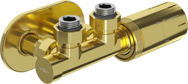 Mexen Duplex G05, úhlový termostatický set s kulatou krytkou, DN50, zlatá lesklá, W907-958-905-50