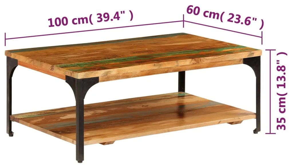 vidaXL Konferenční stolek s policí 100 x 60 x 35 cm recyklovaný masiv