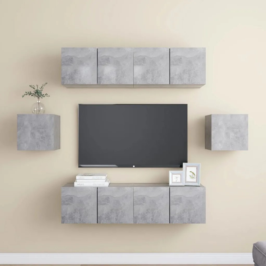 6dílný set TV skříněk betonově šedý kompozitní dřevo 3079102