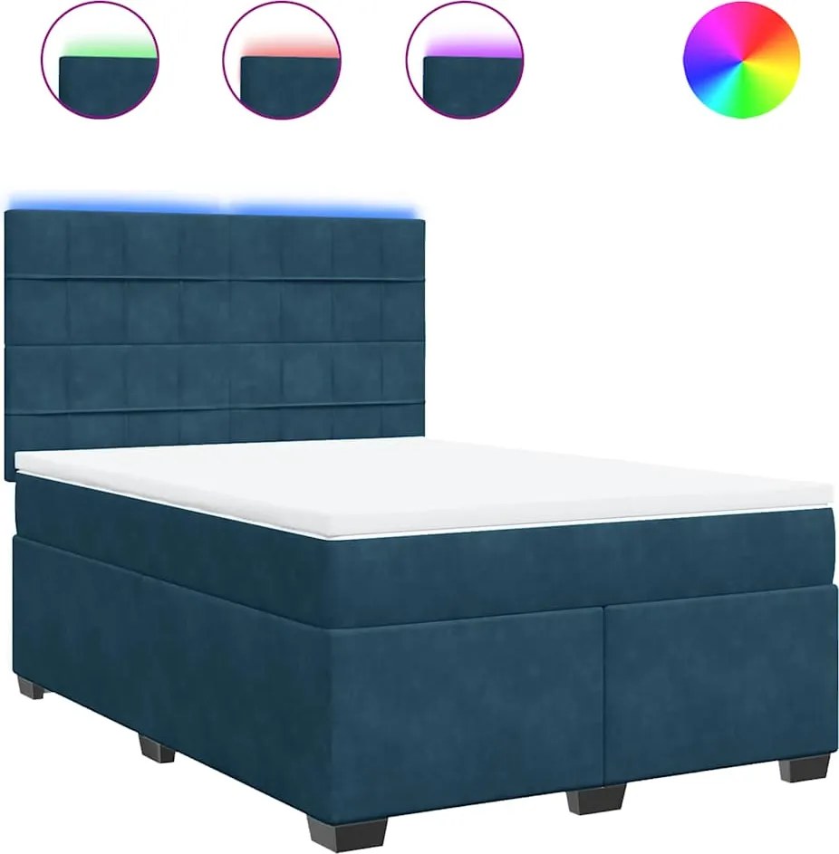 Box spring postel s matrací modrá 140 x 200 cm samet 3293234