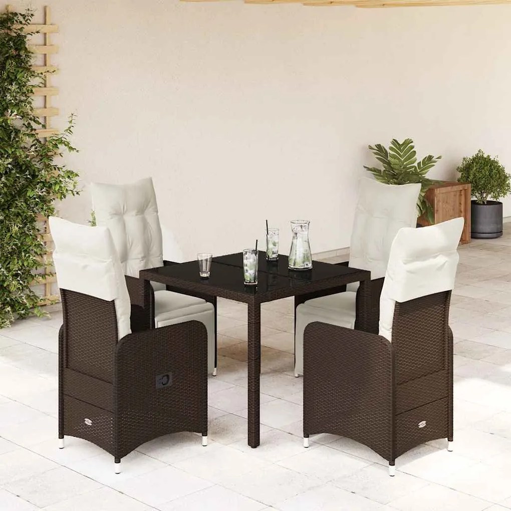 5dílný zahradní bistro set s poduškami hnědý polyratan 3277188