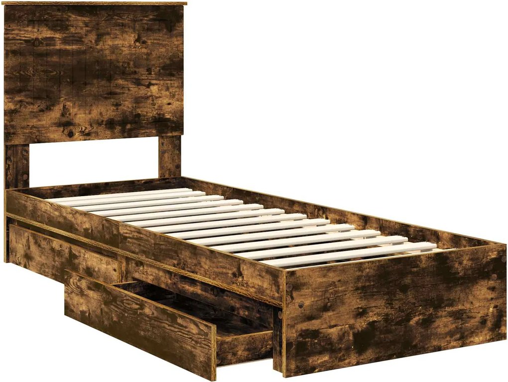 Postel s úložným prostorem se zásuvkou Kouřový dub 75 x 190 cm 3411261