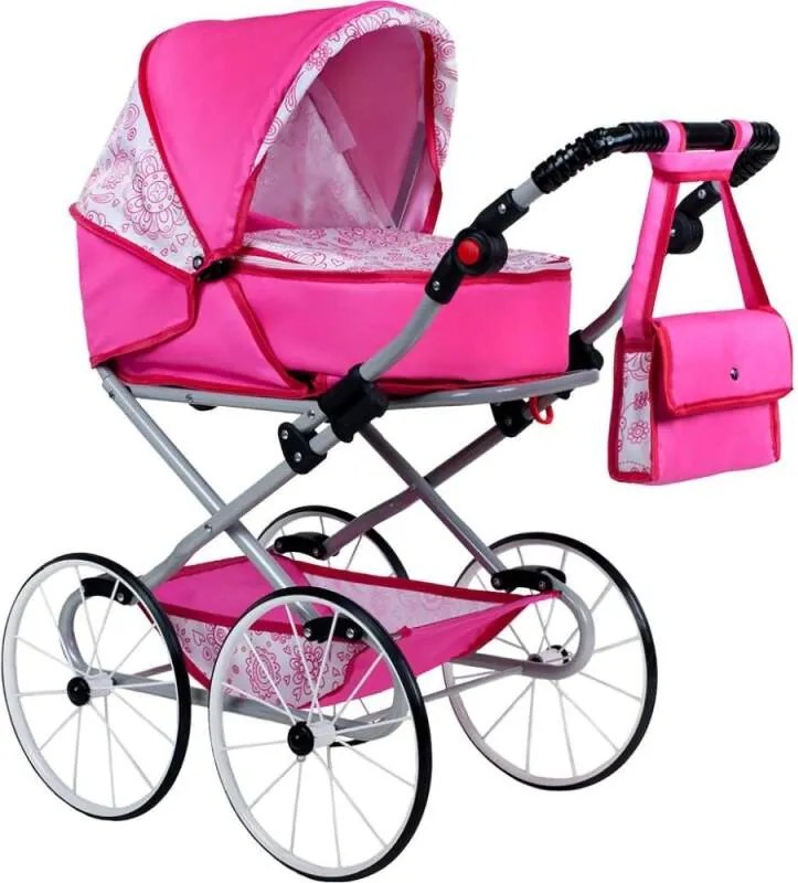 Dětský Retro kočárek pro panenky 2v1 New Baby Natálka růžový