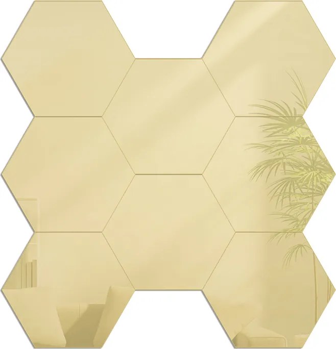 Zrcadlo Nástěnné Zlaté ve tvaru Hexagonu Hexagon Zrcadlo Gold 8 Kusů