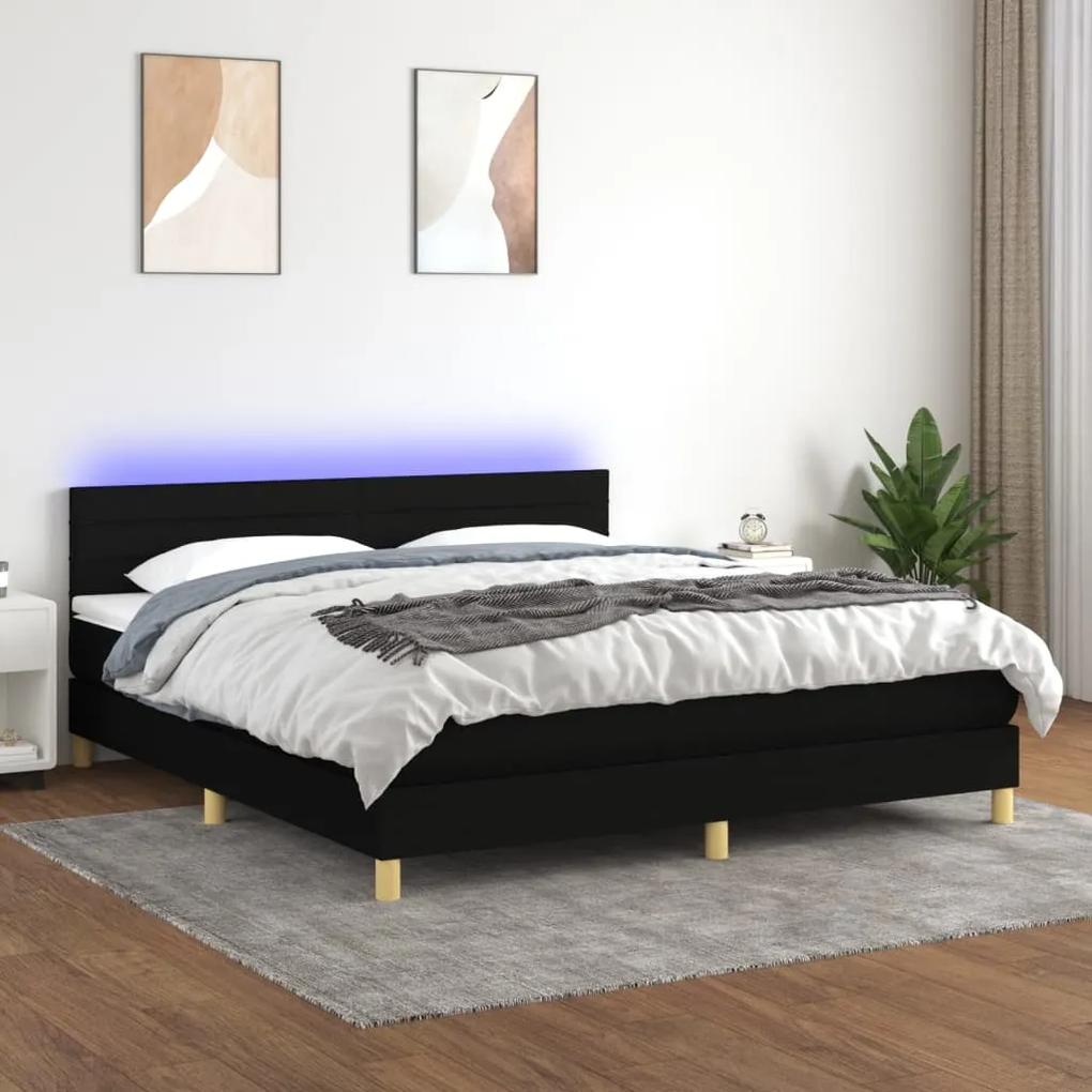 Box spring postel s matrací a LED černá 180x200 cm textil,  3133815