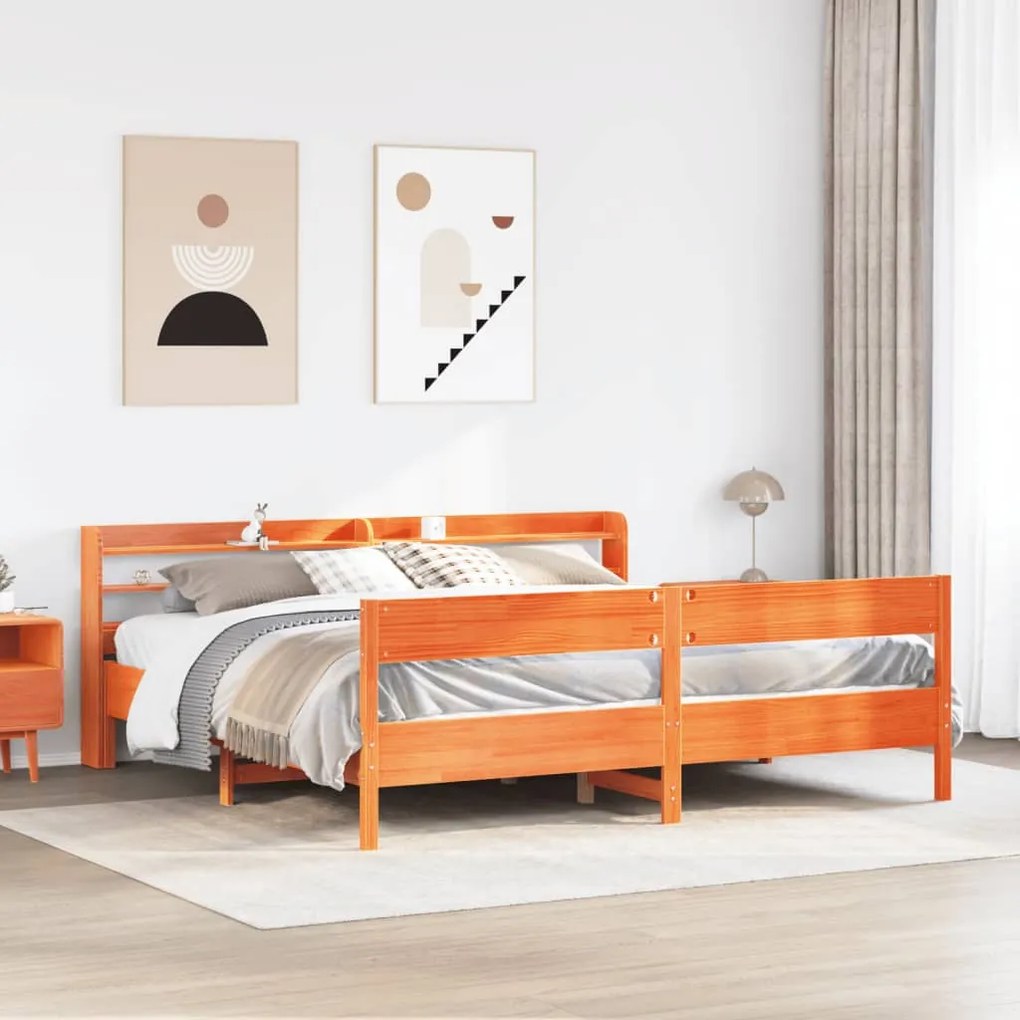 Postel bez matrace voskově hnědá 200 x 200 cm masivní borovice 3306917