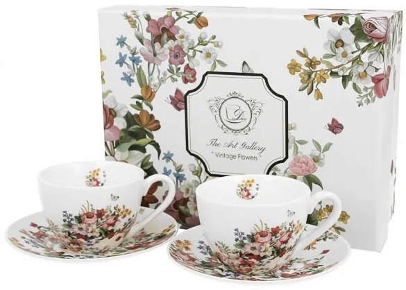 DUO VINTAGE FLOWERS WHITE Šálek s podšálkem 90 ml - set 2 ks