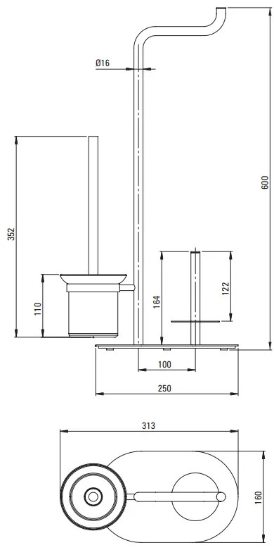 Deante Silia 3-funkční držák na toaletní papír a WC kartáč, černá