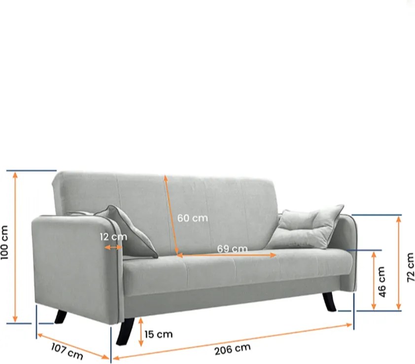 IDZ Rozkládací pohovka PRIMO, 206 cm Barva látky: Šedá (Mil 7380)