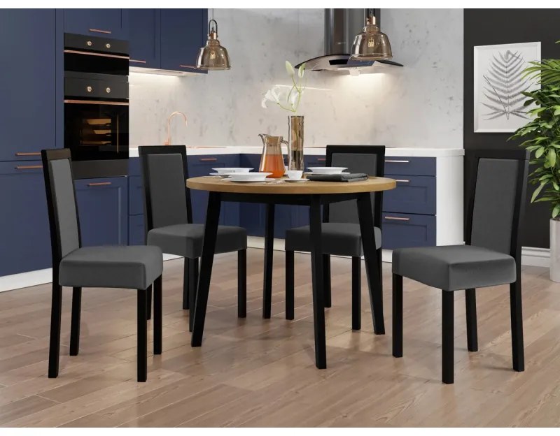 Jídelní stůl se 4 židlemi AL081, Barva dřeva: bílá-L, Potah: 26x - Kronos 22, Barvy nožiček: černá