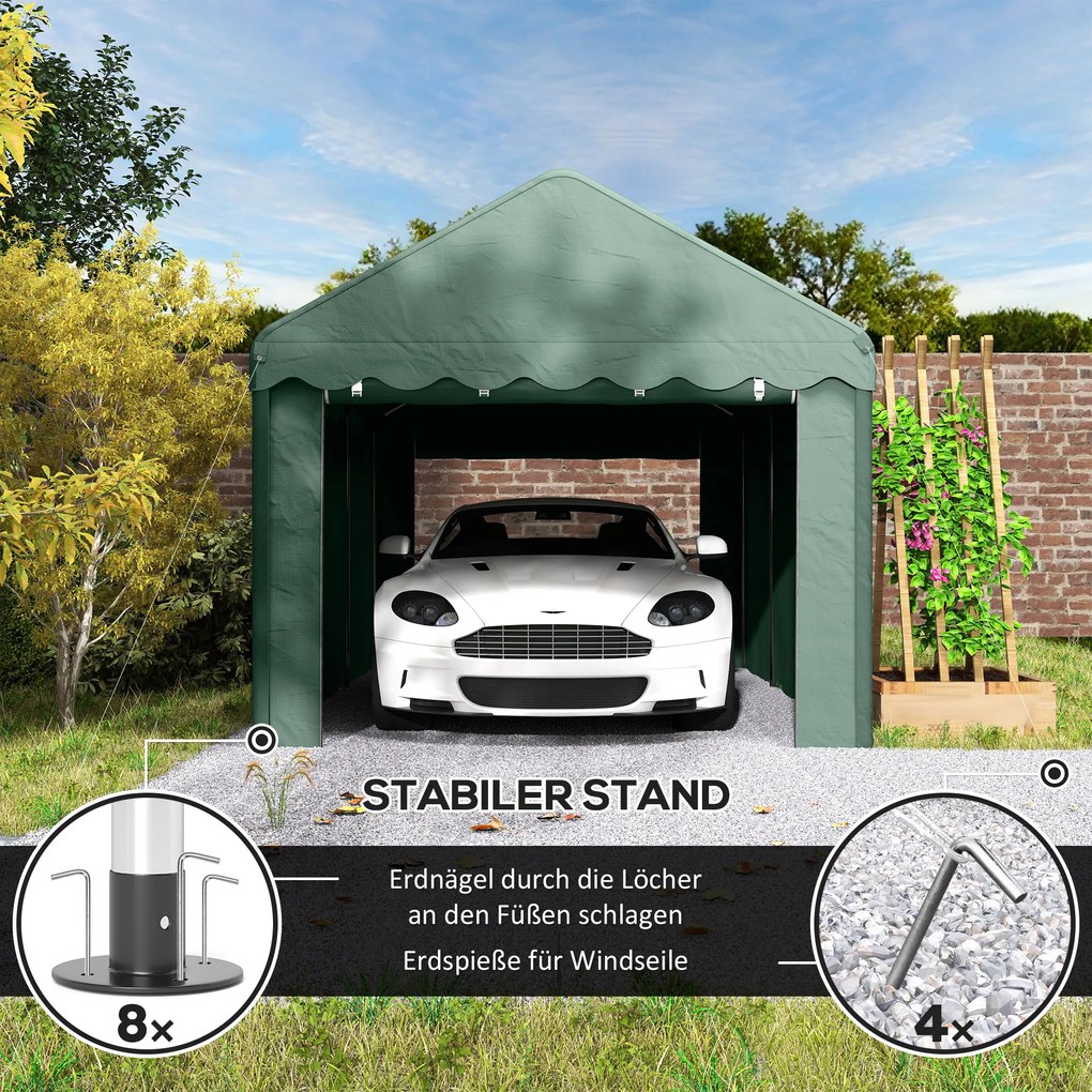 Outsunny přístřešek pro auto 3x6 m stanová garáž s rolovacími vraty, střechou, odnímatelnými bočními stěnami, UV odolný vodotěsný garážový stan příst…