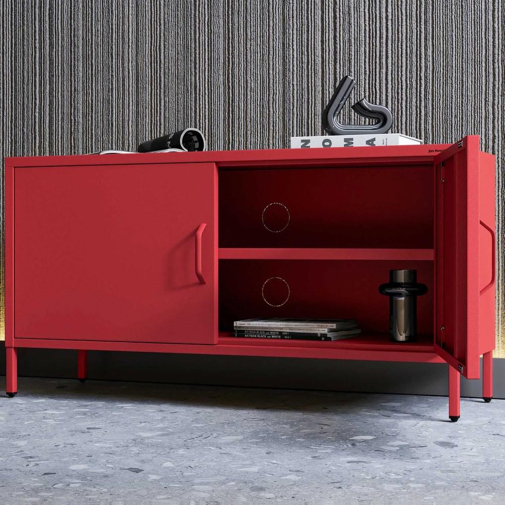 TV skříňka kovová na nožičkách červená, 1150x595x400 mm: ROSA Modern