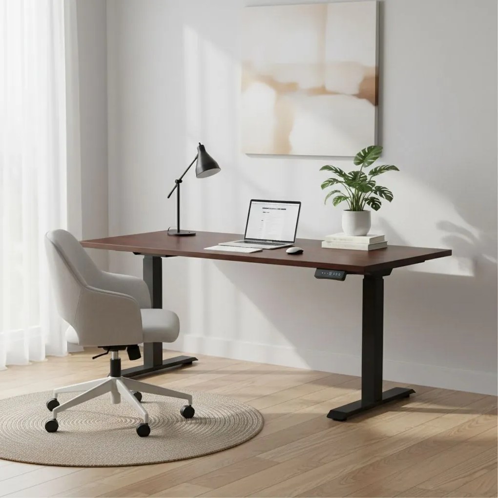 Výškově nastavitelný stůl OfficeTech D, 160 x 80 cm, černá podnož, wenge