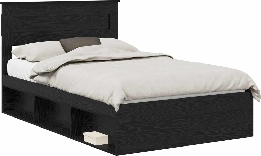 Rám postele s čelo Černá 135 x 190 cm Masivní borové dřevo 3409768