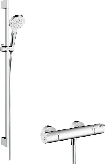 Hansgrohe Crometta, Vario sprchová souprava na zeď s termostatem Ecostat 1001 CL a sprchovou tyčí 90 cm, bílá/chromová, HAN-27813400