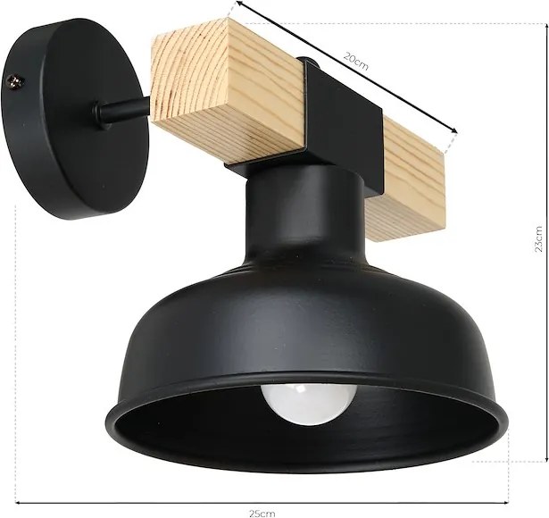 Nástěnné svítidlo Faro1, 1x černé kovové stínítko, b/dřevo