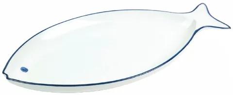 VILLA D’ESTE HOME TIVOLI Designový servírovací talíř Open Fish, bílá, modré lemování, 38 cm