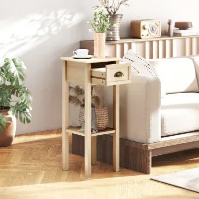 HOMCOM rustikální odkládací stolek ke gauči se zásuvkou a policí do obývacího pokoje a ložnice 30x30x75 cm Přírodní dřevo