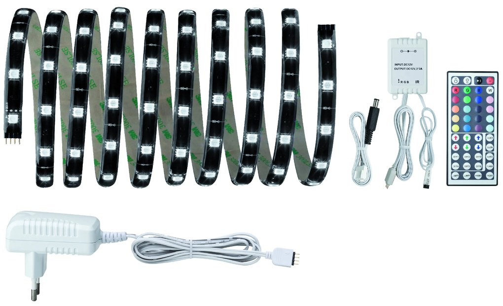 Paulmann 70322 YourLED Basic Set, rozšířitelný set 300cm LED pásky včetně dálkového ovladače, napaječe a kabeláže, 28,8W, RGB