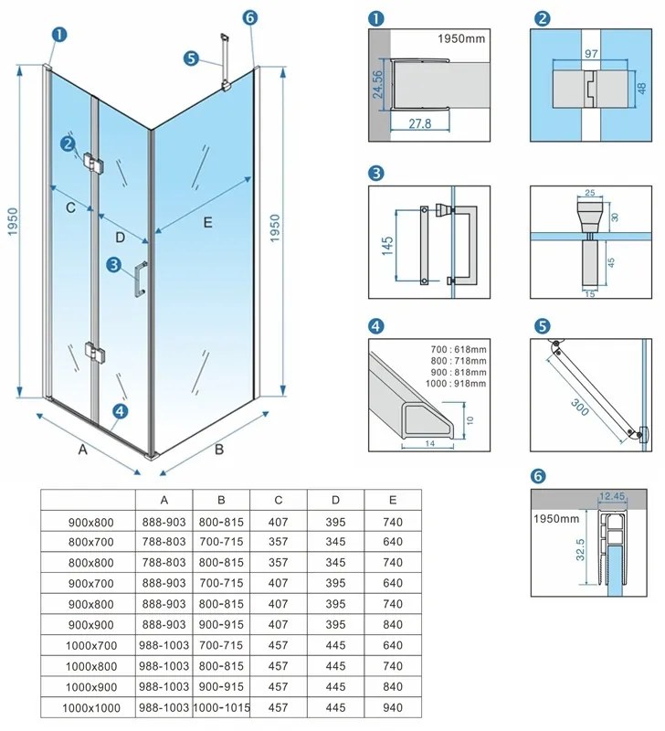 BPS-koupelny Obdélníkový sprchový kout HYD-OK20D 100x80 zlatá/transparent - bez vaničky