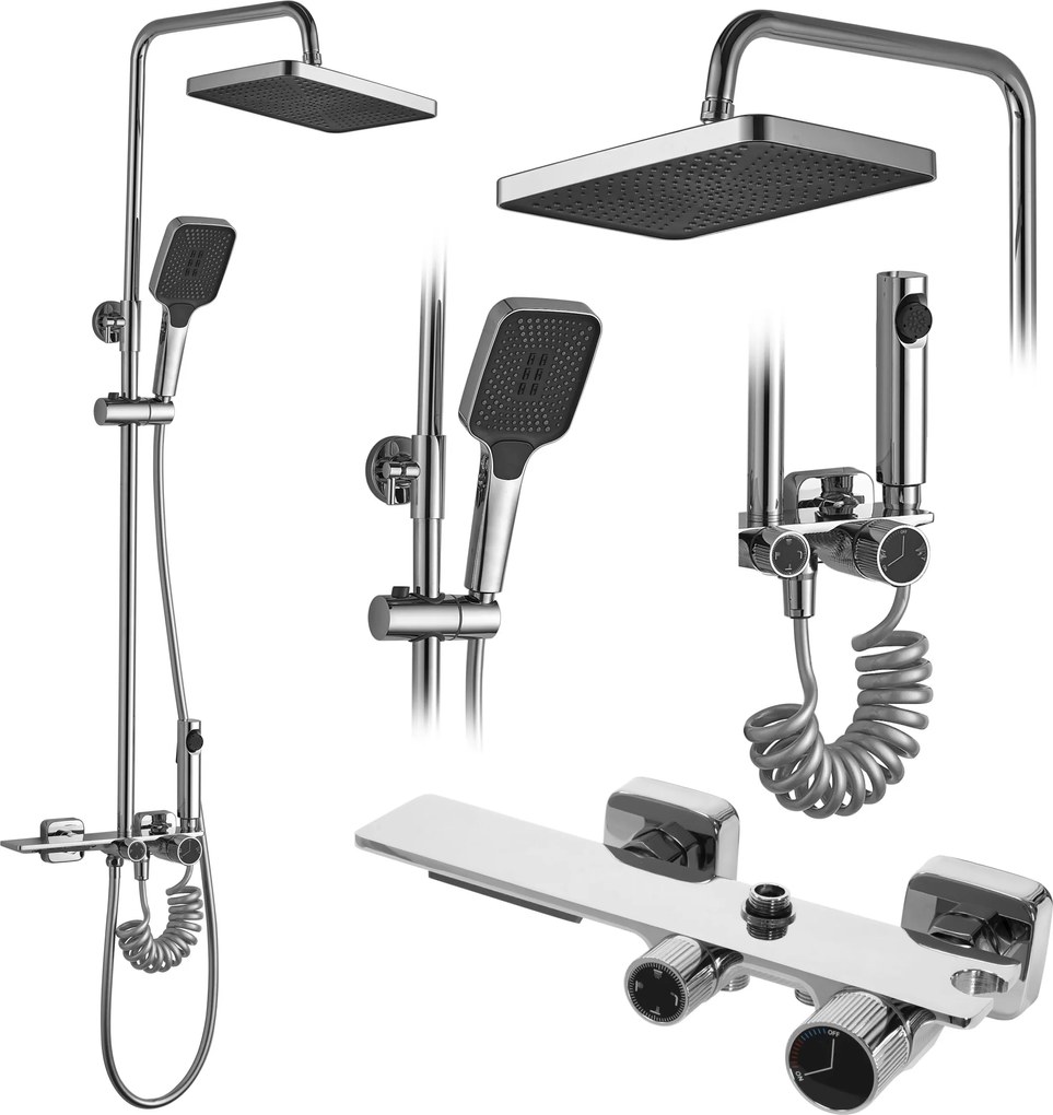 Rea Helix, nástěnný sprchový set s termostatickou baterií a bidetovou sprškou, chromová, REA-P6620