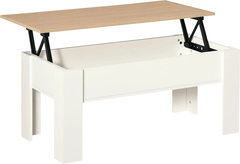 HomCom Zvedací Konferenční Stolek s Skrytým Úložným Prostorem 100x50x45-58.5 cm Bílý a Přírodní | Aosom