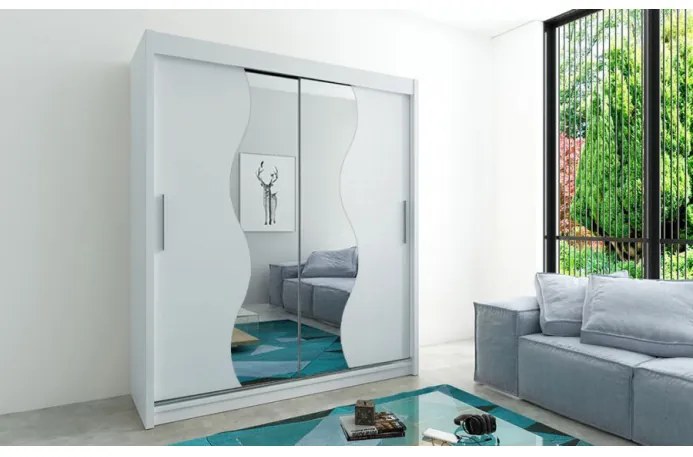 Prostorná skříň s posuvnými dveřmi a zrcadly Regína 180 v barvě bílé
