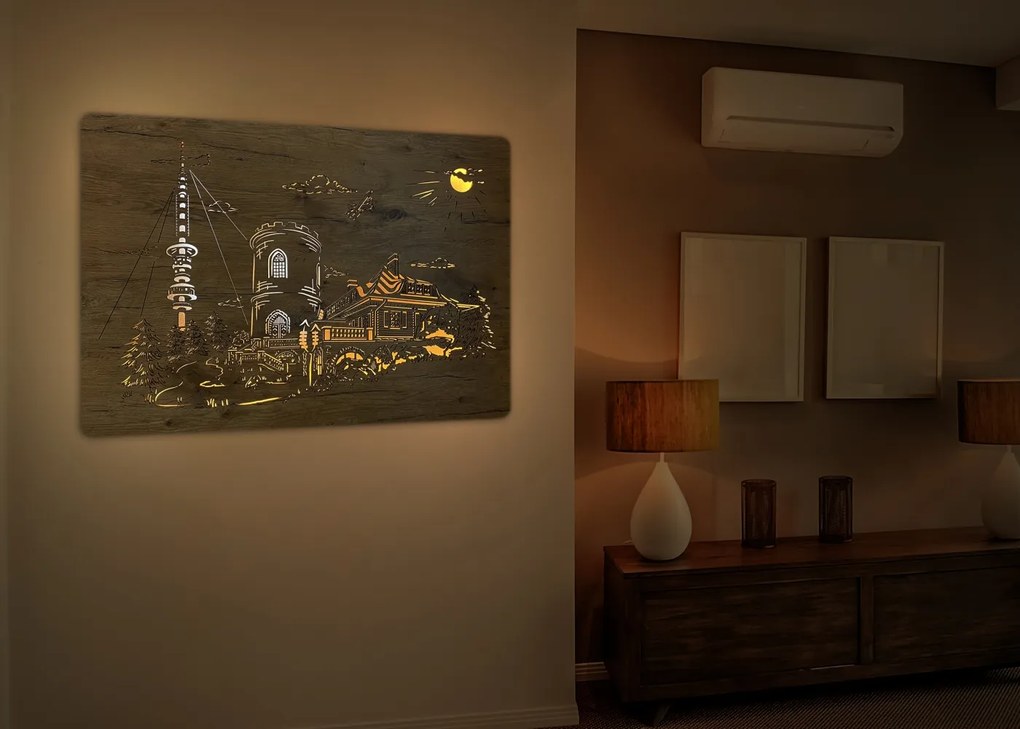 Li-Go "Kleť" světelný obraz 230V 90x62cm provedení povrchu: dub světlý