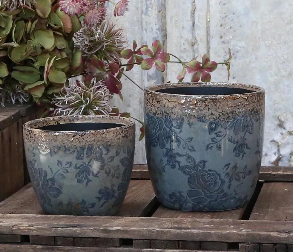 Chic Antique Obal na květiny Blue Opal - menší, modrá barva, keramika