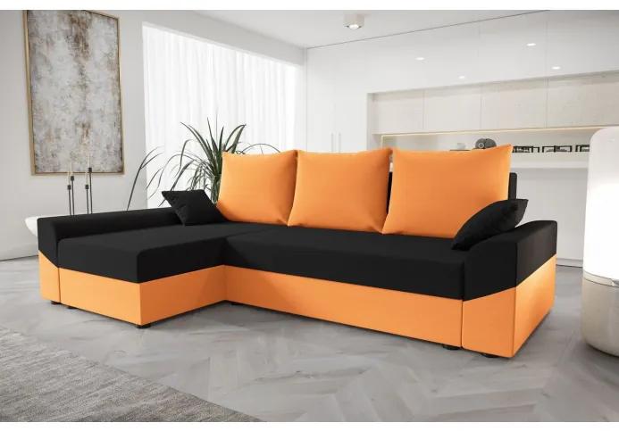 Elegantní rohová sedací souprava DAGMAR - oranžová / černá