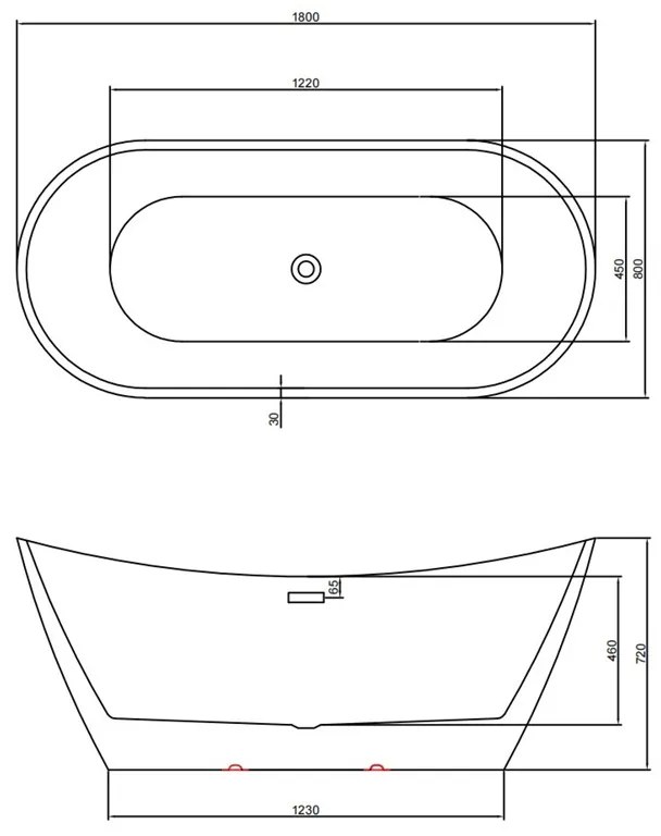 BPS-koupelny Volně stojící akrylátová vana HYD-RIC513D 180x80 bílá, odtokový komplet černý