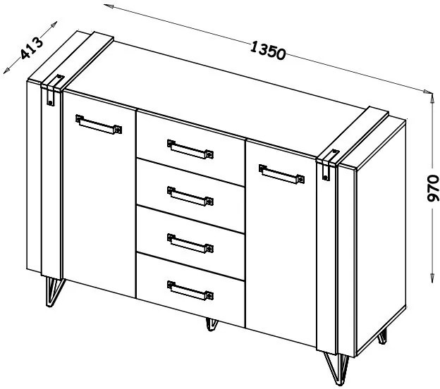 Komoda Leewood 5, dub/šedá