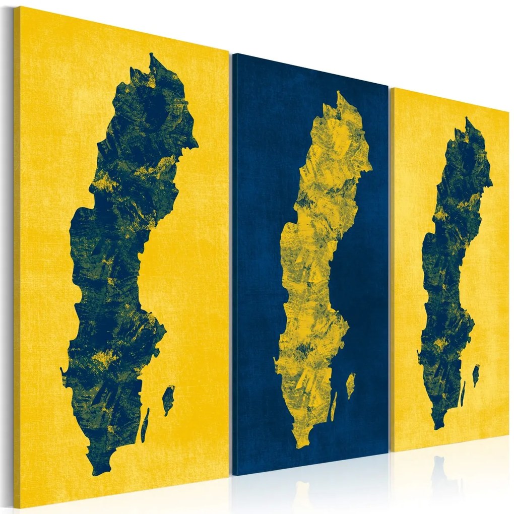 Obraz - Painted map of Sweden - triptych - 120x80