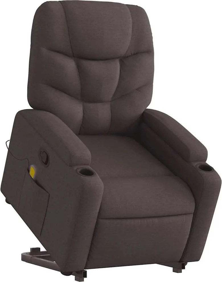 Zvedací masážní polohovací křeslo tmavě hnědé textil 3204613