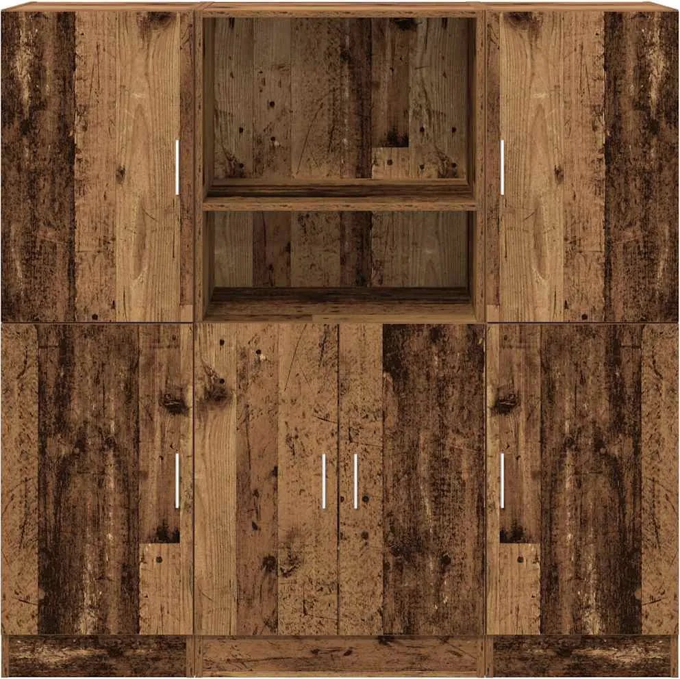 Sada 3 kusů kuchyňských skříněk old wood kompozitní dřevo 3324158