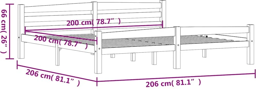 Rám postele bez matrace Tmavě šedý masiv borovice 200x200 cm 322095