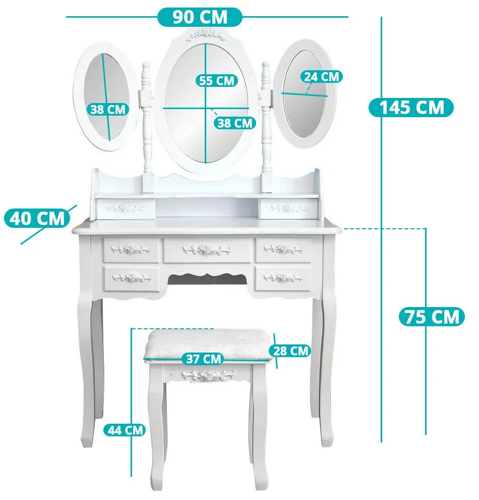 Toaletní stolek Milano, ve více barvách-bílý
