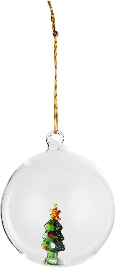HANG ON Skleněná koule stromeček 9 cm - čirá