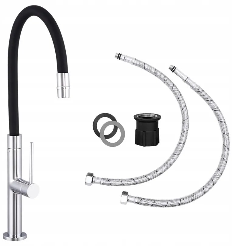 Gamma Flex Slim, vysoká kuchyňská baterie s elastickým ramenem h-480 mm, černá-chromová, GMA-BFXSL-CH