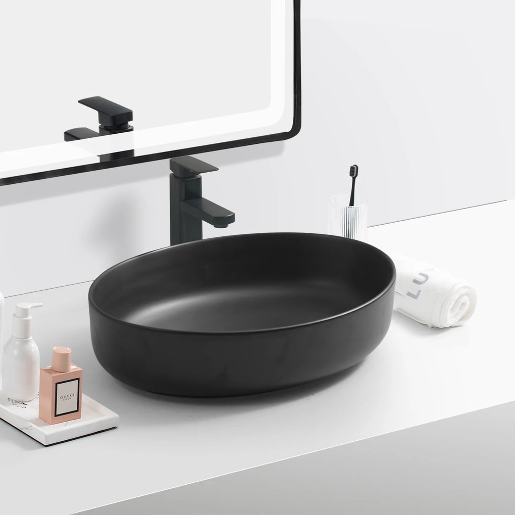 Erga Aadhya, umyvadlo na desku 550x415x140 mm, černá matná, ERG-V03-9594-M-001-BK