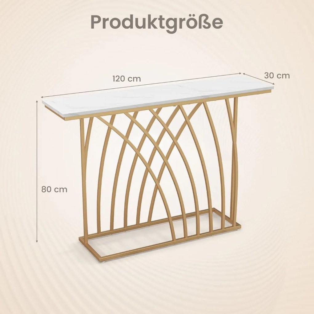 Costway Úzký konzolový stolek s mramorovým vzhledem a geometrickým kovovým rámem