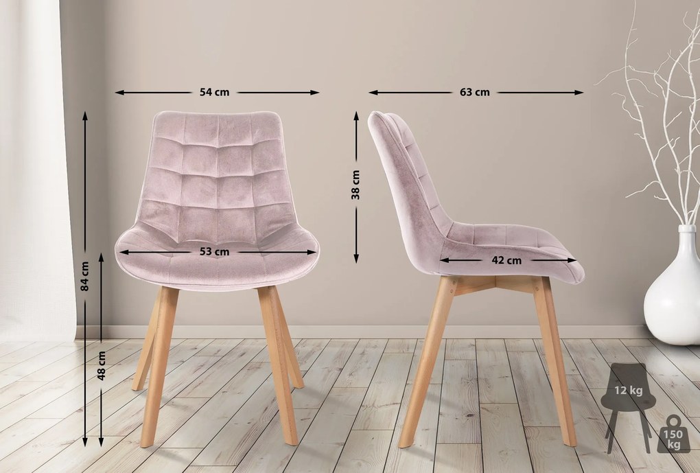 Sada 2 ks židle Brook samet – růžová