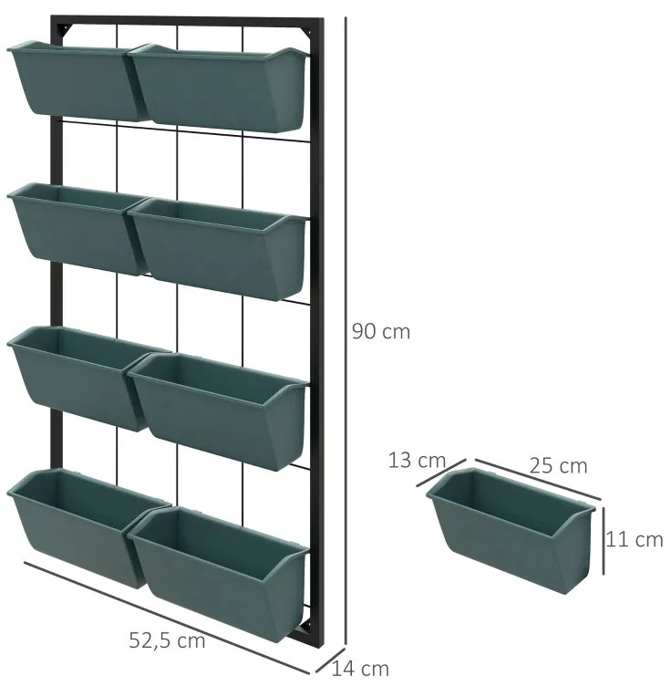 PEPU MM Handel  Police na zeď se sadou květináčů odolné vůči povětrnostním vlivům Outsunny 52,5 x 14 x 90 cm |  šedá + černá